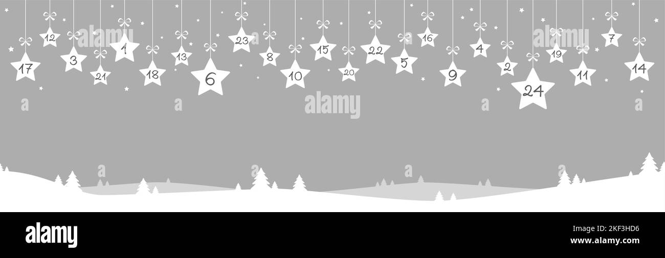 hanging christmas stars colored white with numbers 1 to 24 showing ...