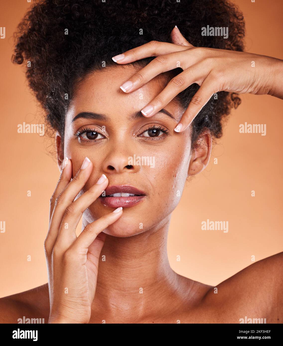 Beauty, self care and face portrait of black woman with luxury skincare ...