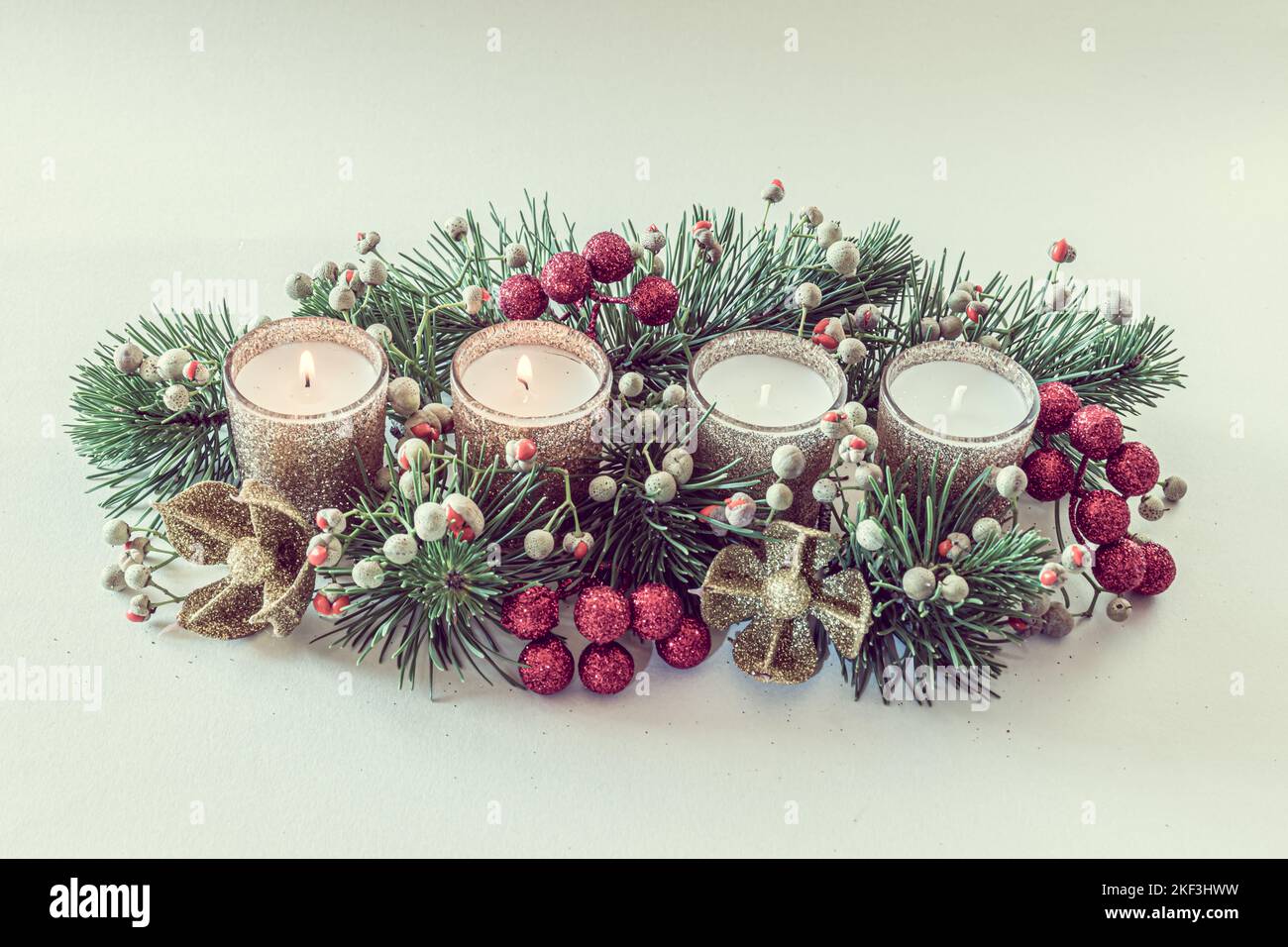 4 golden advent candles in religious cristian traditional wreath ...