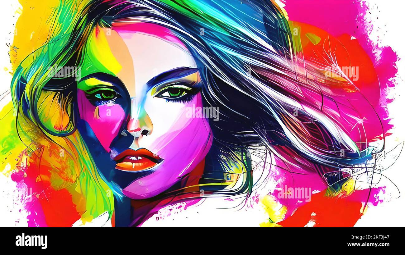 Stylish, Colorful Woman of Portrait Background Stock Photo - Alamy