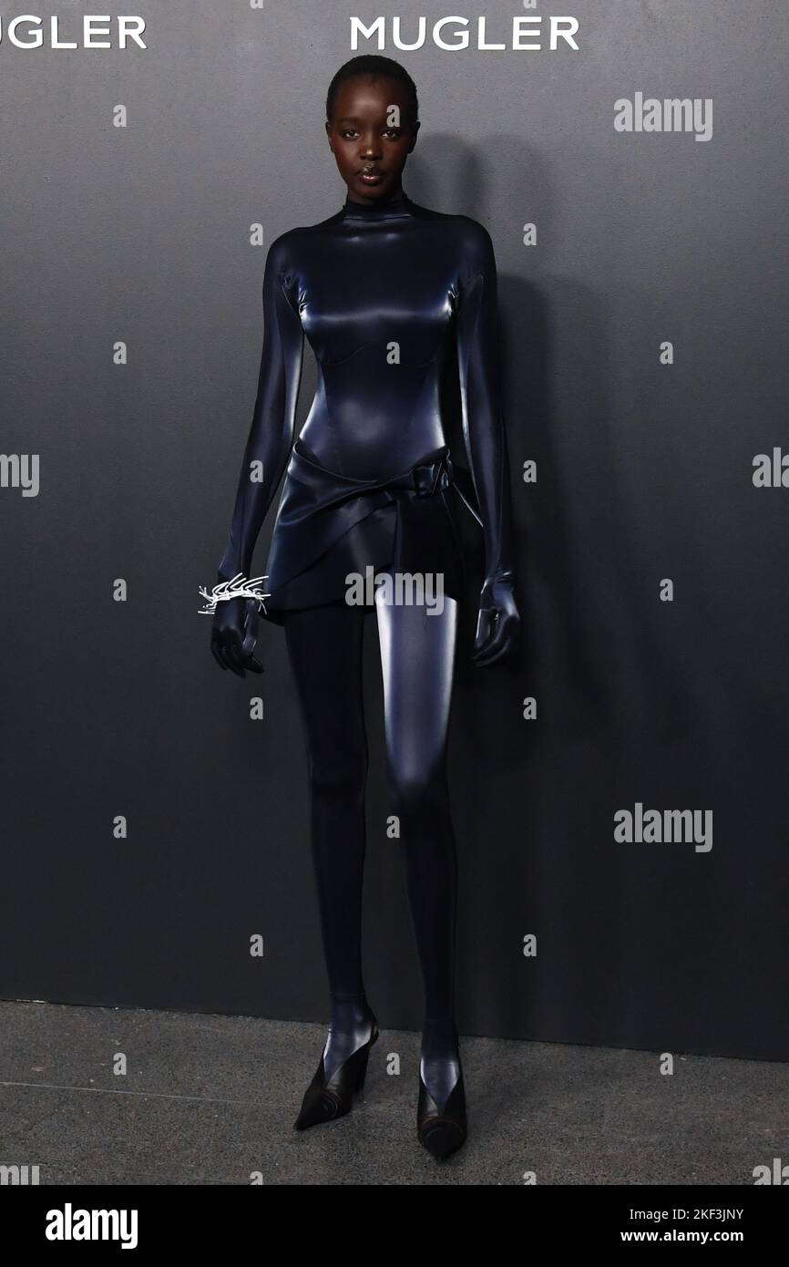 Akuol Deng walking the red carpet at the Mugler Couturissime Exhibition ...