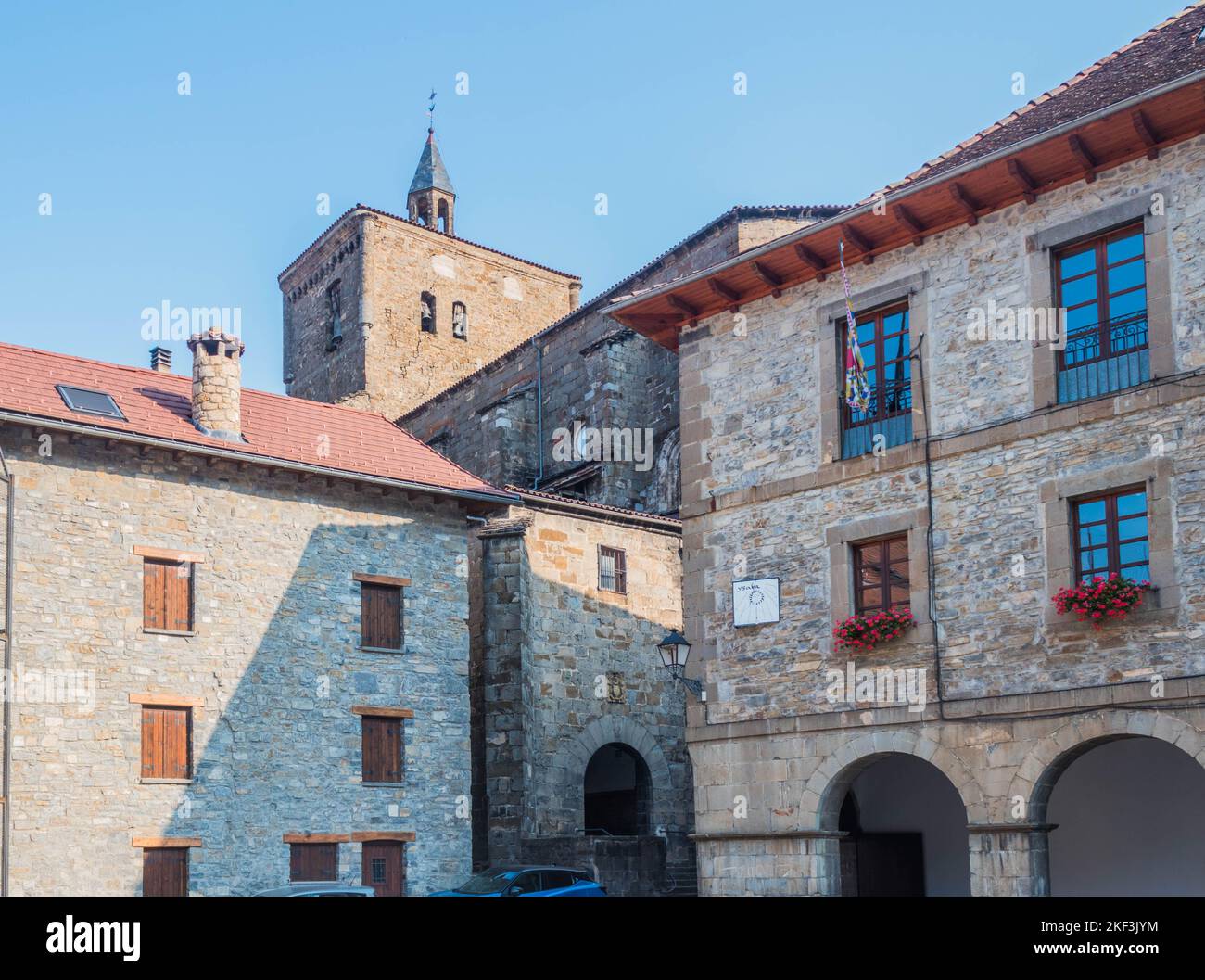 View of Isaba, Spain in Roncal Valley of Pyrenees mountains Stock Photo ...