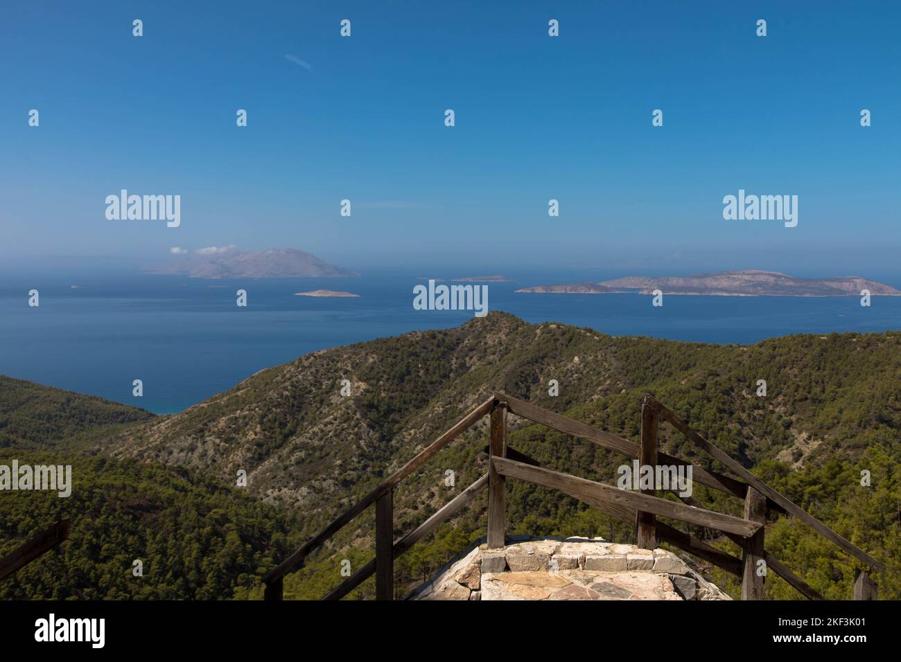 Panoramic view of typical greek mediterranean landscape with hill, fir ...