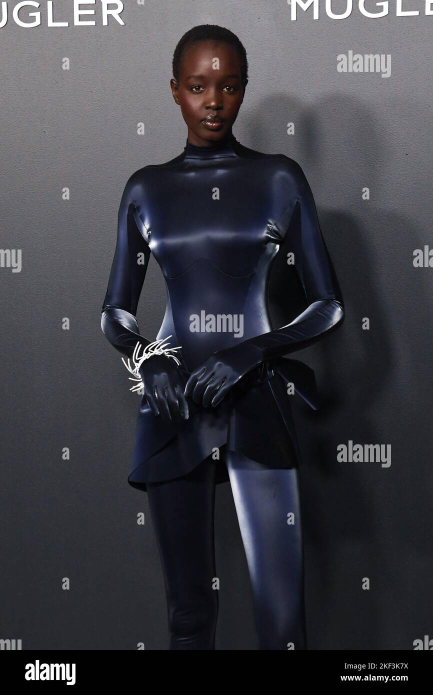 Akuol Deng walking the red carpet at the Mugler Couturissime Exhibition ...