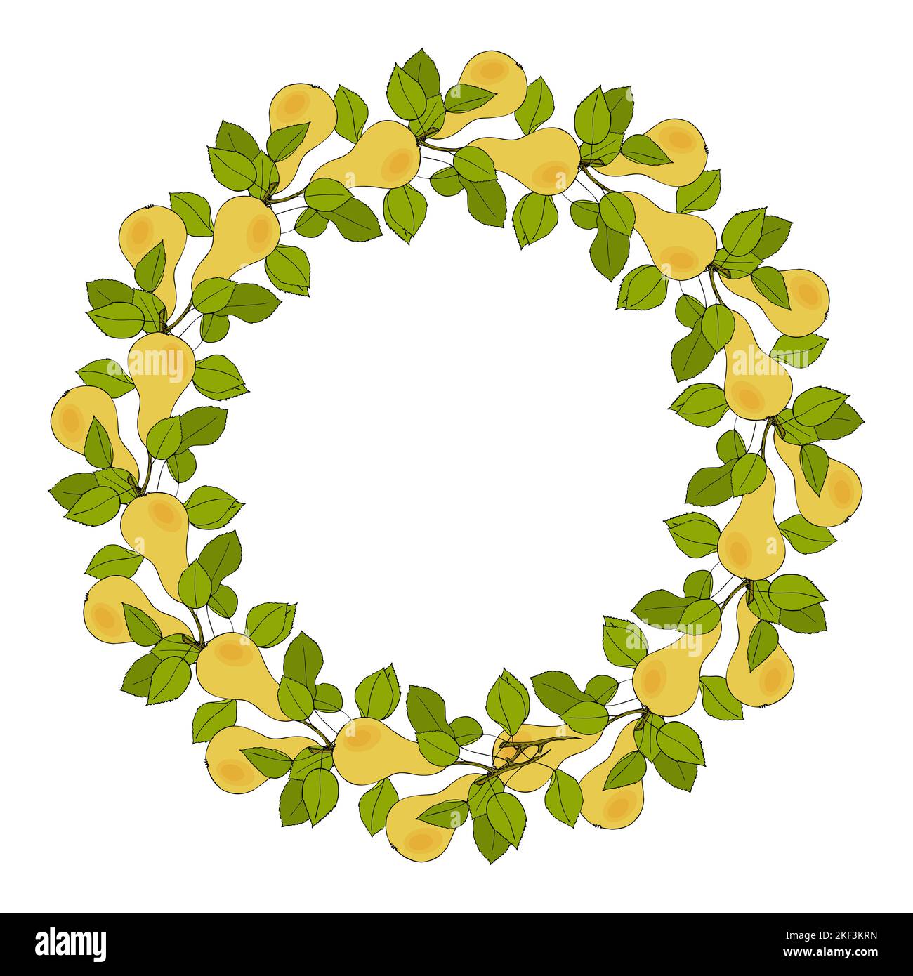 Pears Wreath circle of twigs with fruits, hand drawn doodle, round ...
