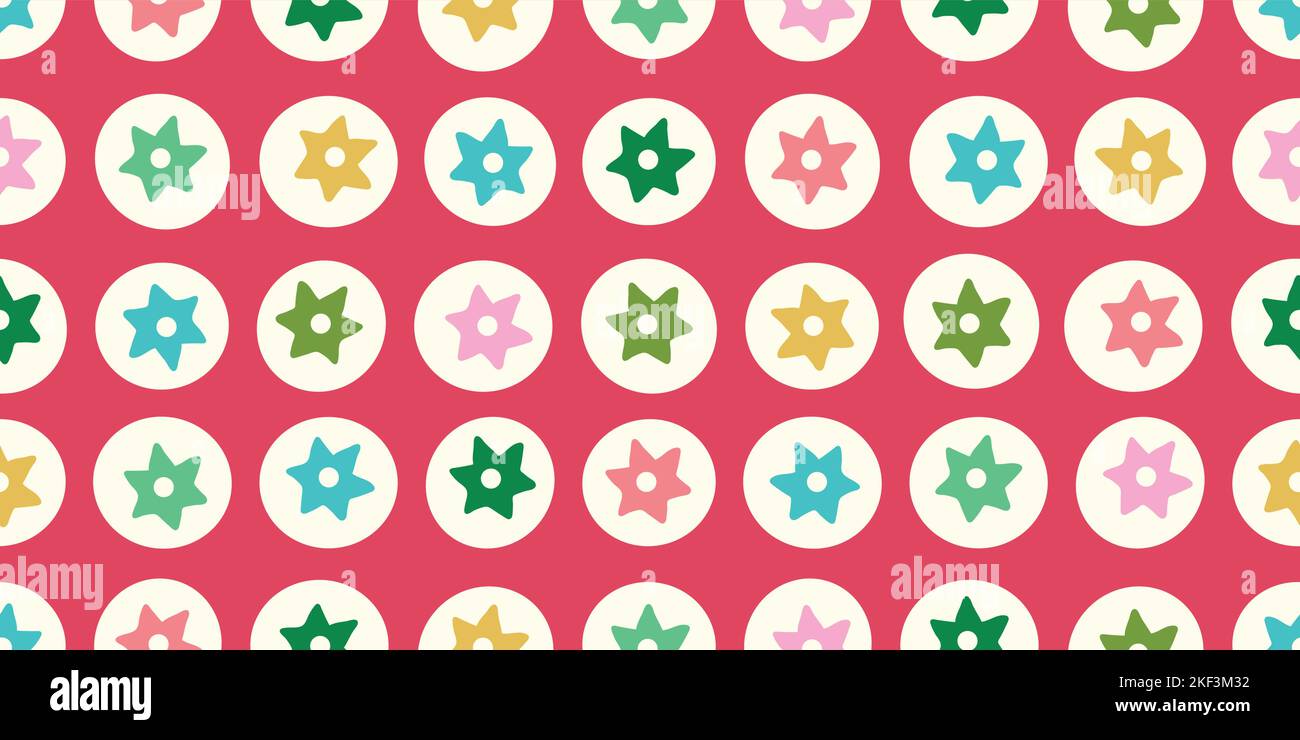 Christmas star background pattern border. Festive vector seamless repeat banner of hand drawn ...