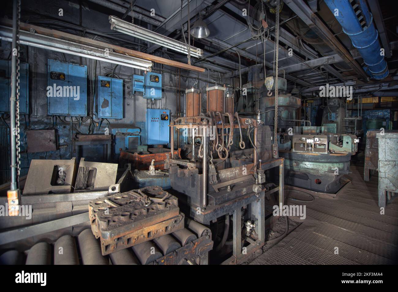 Stopped old production line of cylinder blocks in a bankrupt car ...