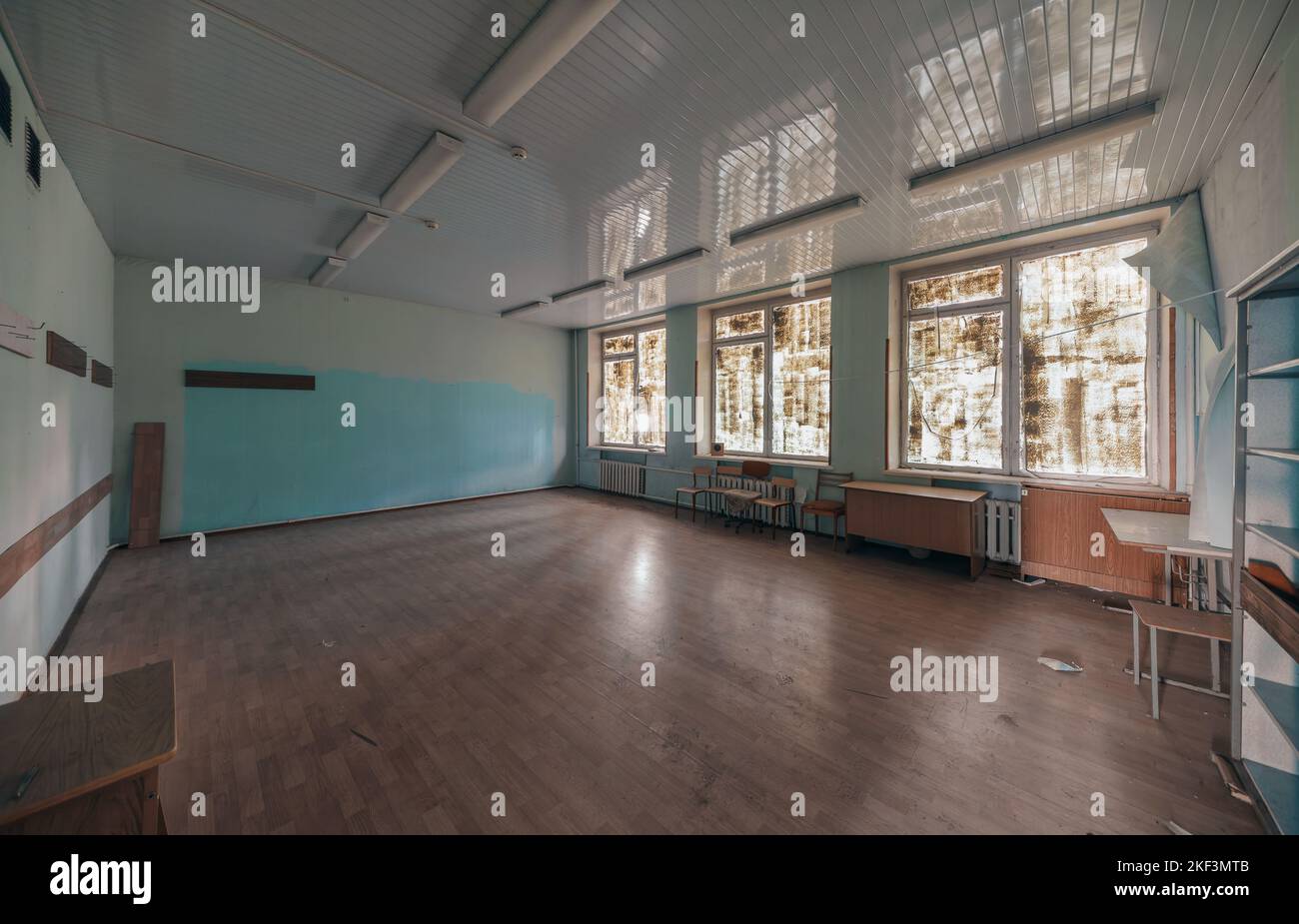 Empty classroom in an abandoned Eastern European school Stock Photo - Alamy