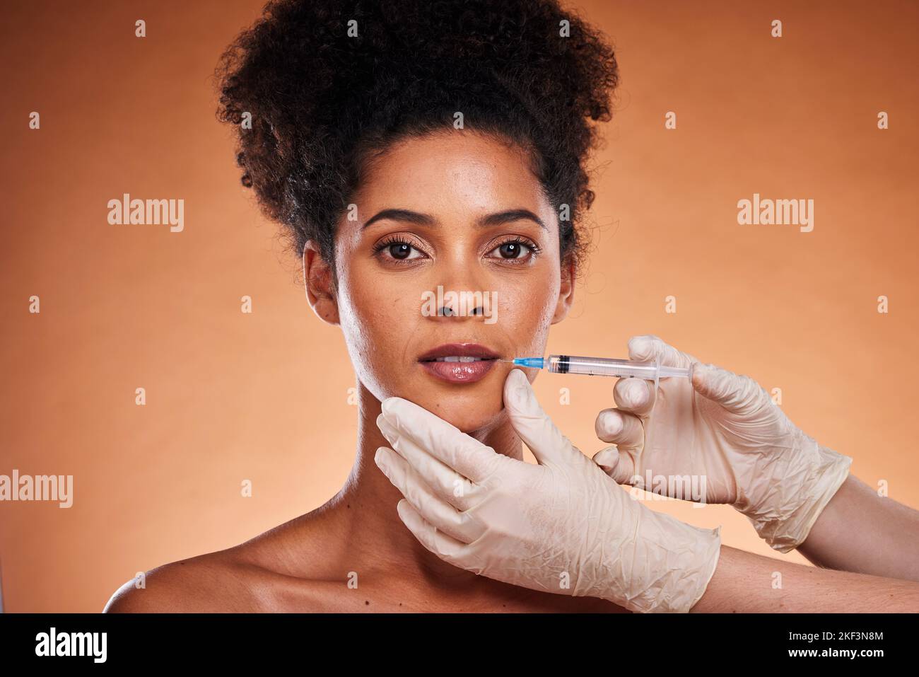 Plastic surgery, botox and portrait of woman with lip filler for beauty ...