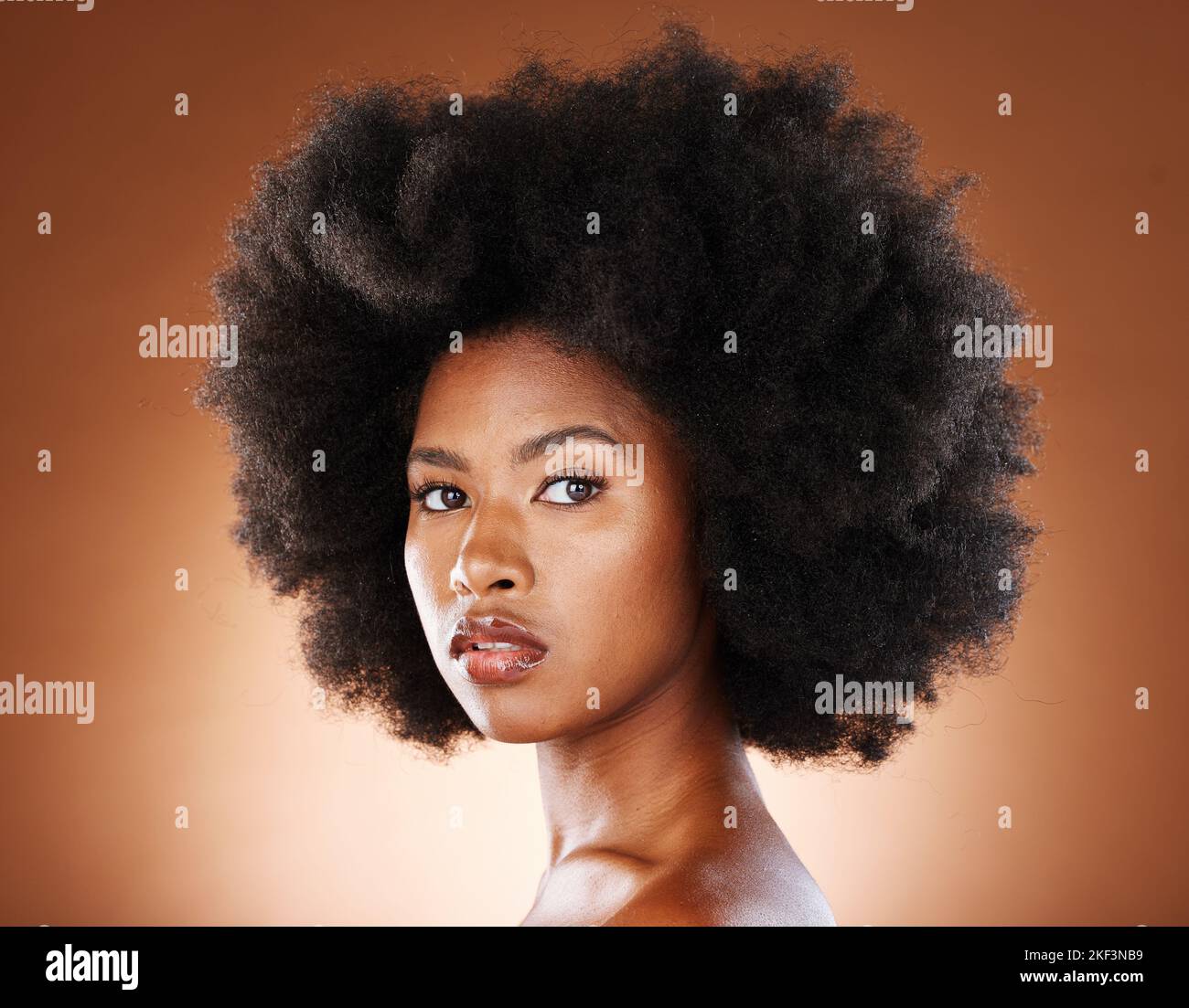 Beauty hair care, afro and portrait of black woman with clean healthy ...