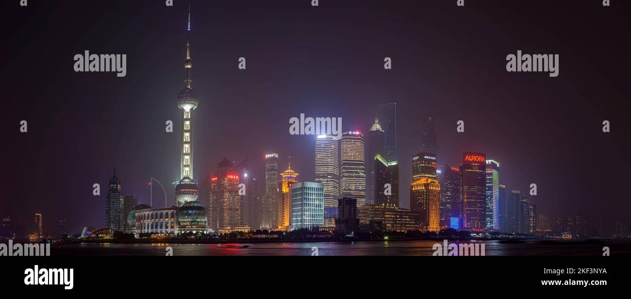 Panoramic view of the skyline of Shanghai's Pudong district from the ...