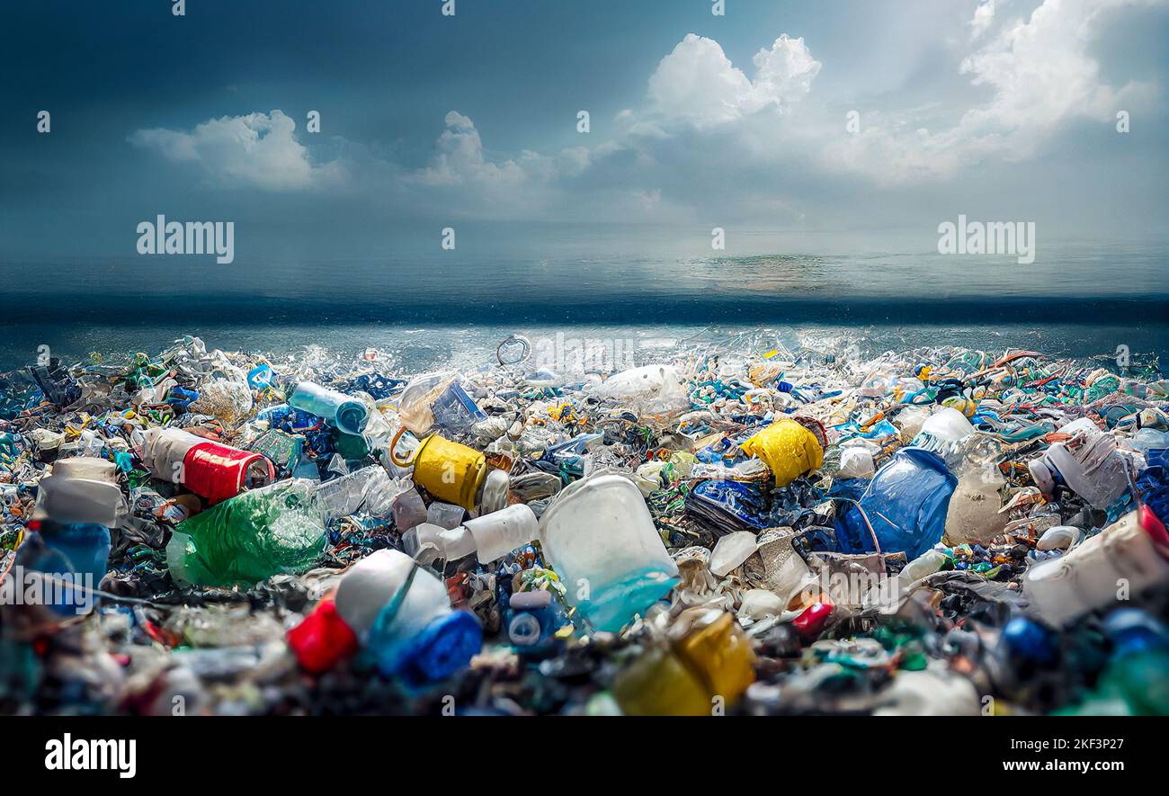 scene with plastic waste in the sea Stock Photo - Alamy