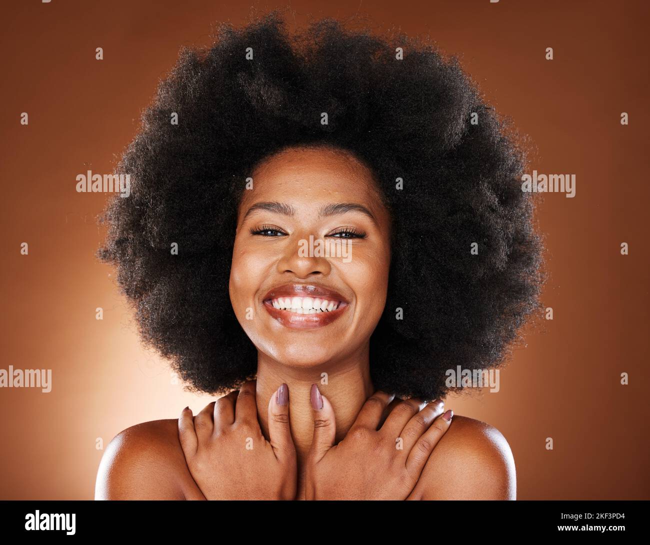 Hug, makeup and black woman with self love, happy and smile for beauty ...