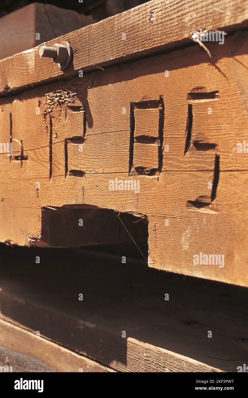 Numbers carved in a wooden beam Stock Photo - Alamy