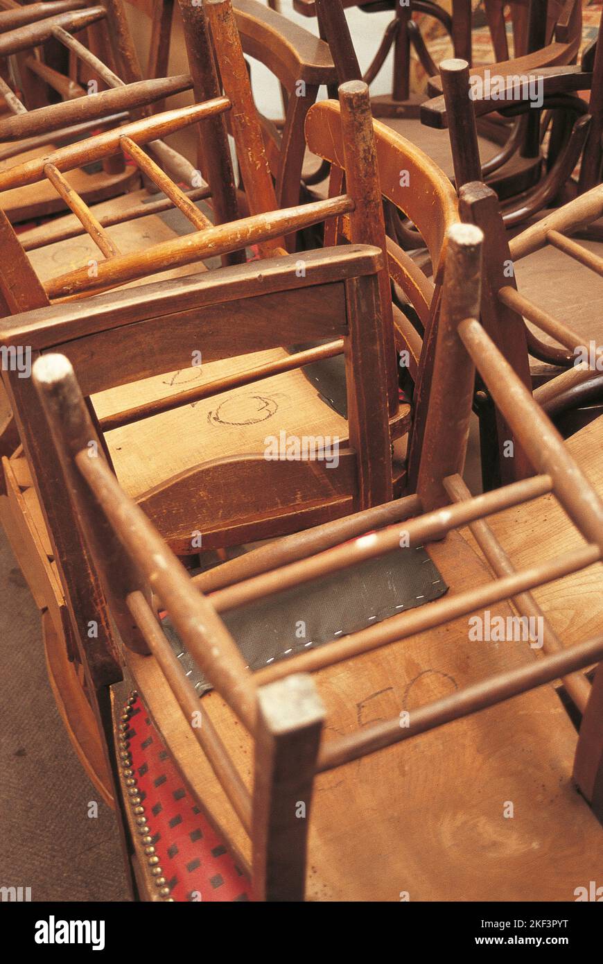Old recycled chairs hi-res stock photography and images - Alamy