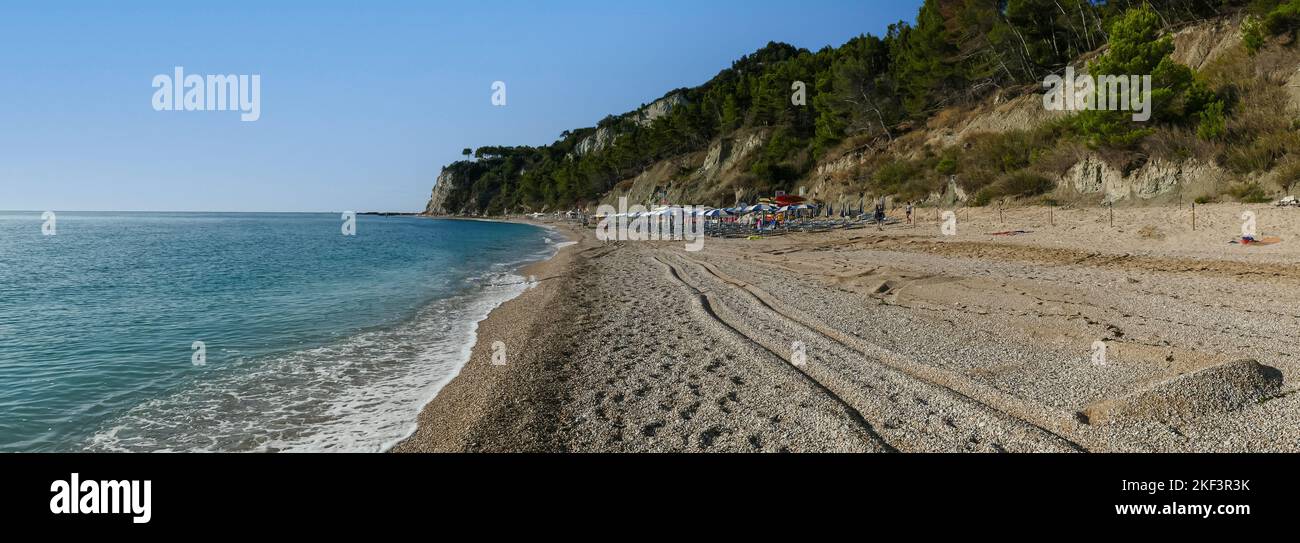 Sirolo, Italy - 09-02-2021: Extra wide view of the beautiful beach of ...