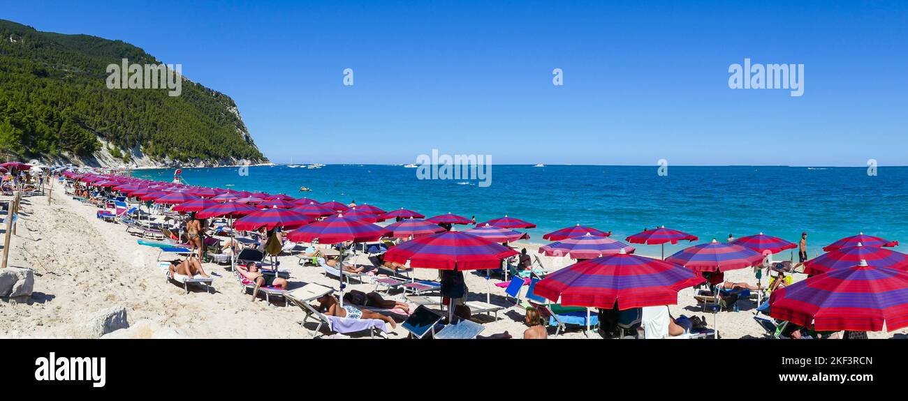 Sirolo, Italy - 09-02-2021: Extra wide view of the beautiful beach of ...