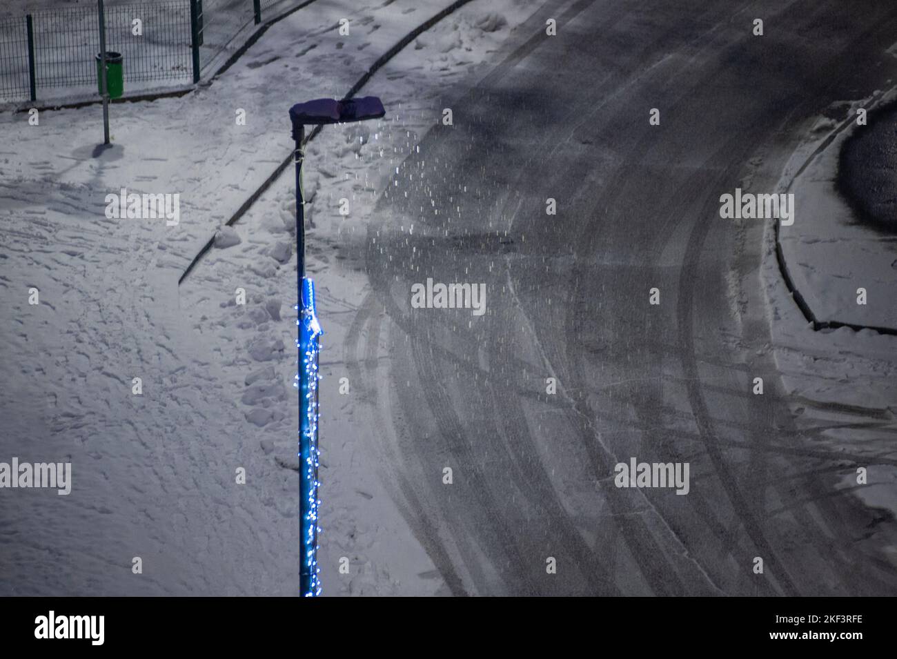 Snow, snowfall. Winter, night outside. Snow, cold and frost on the ...