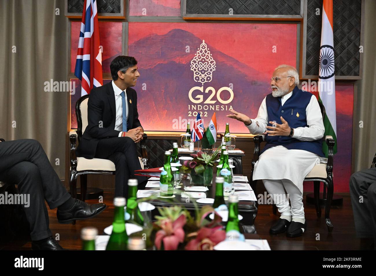 Prime Minister Rishi Sunak (left) and Prime Minister Narendra Modi of India hold a bilateral ...