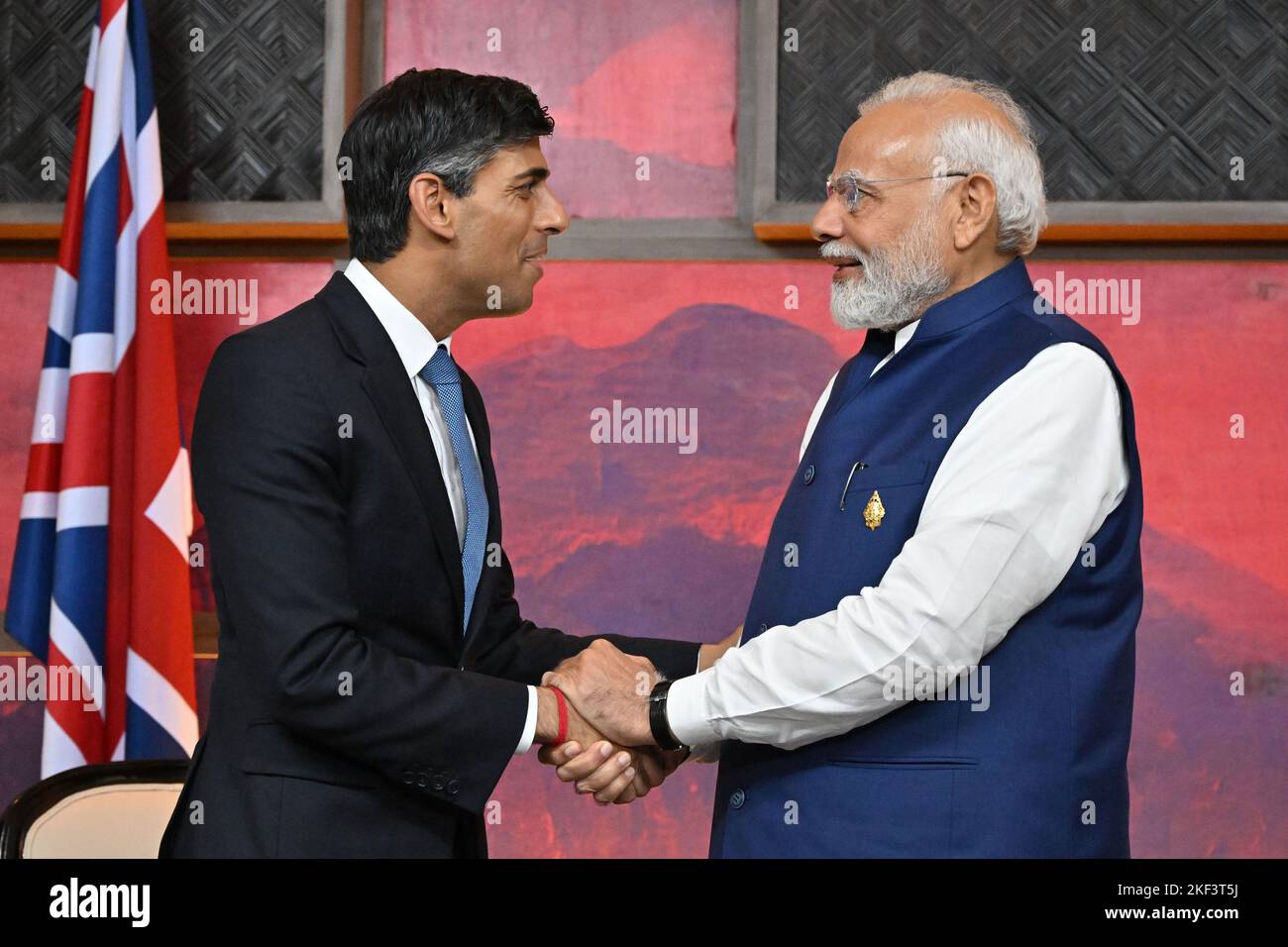 Prime Minister Rishi Sunak (left) and Prime Minister Narendra Modi of India hold a bilateral ...