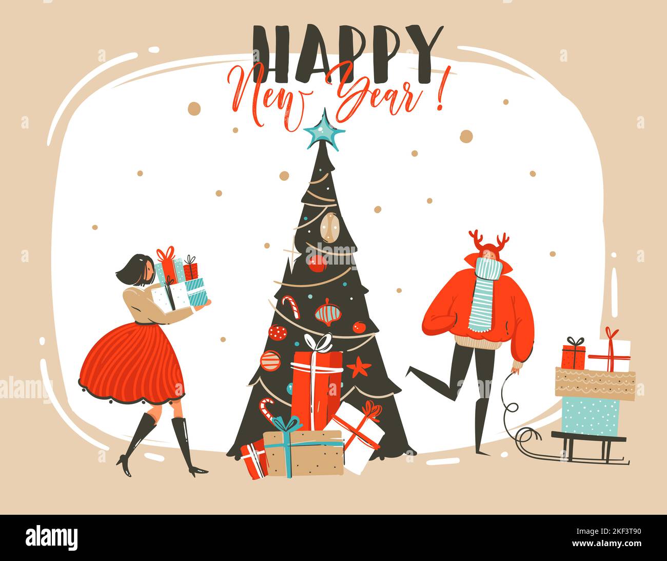 Hand drawn vector abstract fun Merry Christmas time cartoon ...