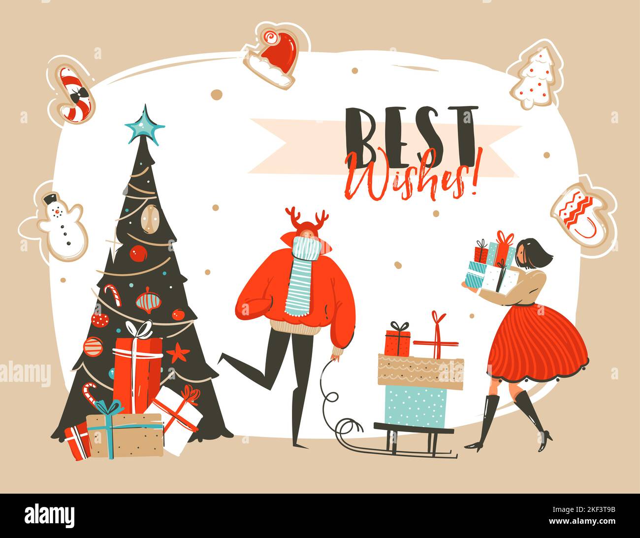 Hand drawn vector abstract fun Merry Christmas time cartoon ...