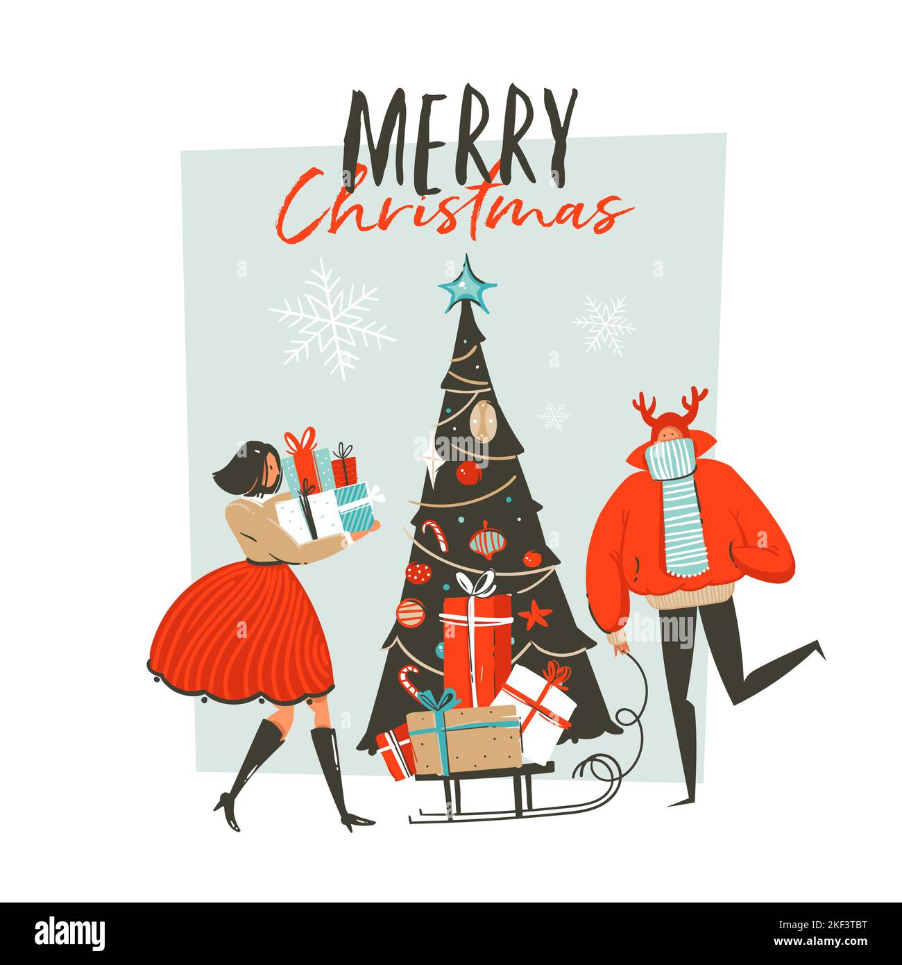 Hand drawn vector abstract fun Merry Christmas time cartoon ...