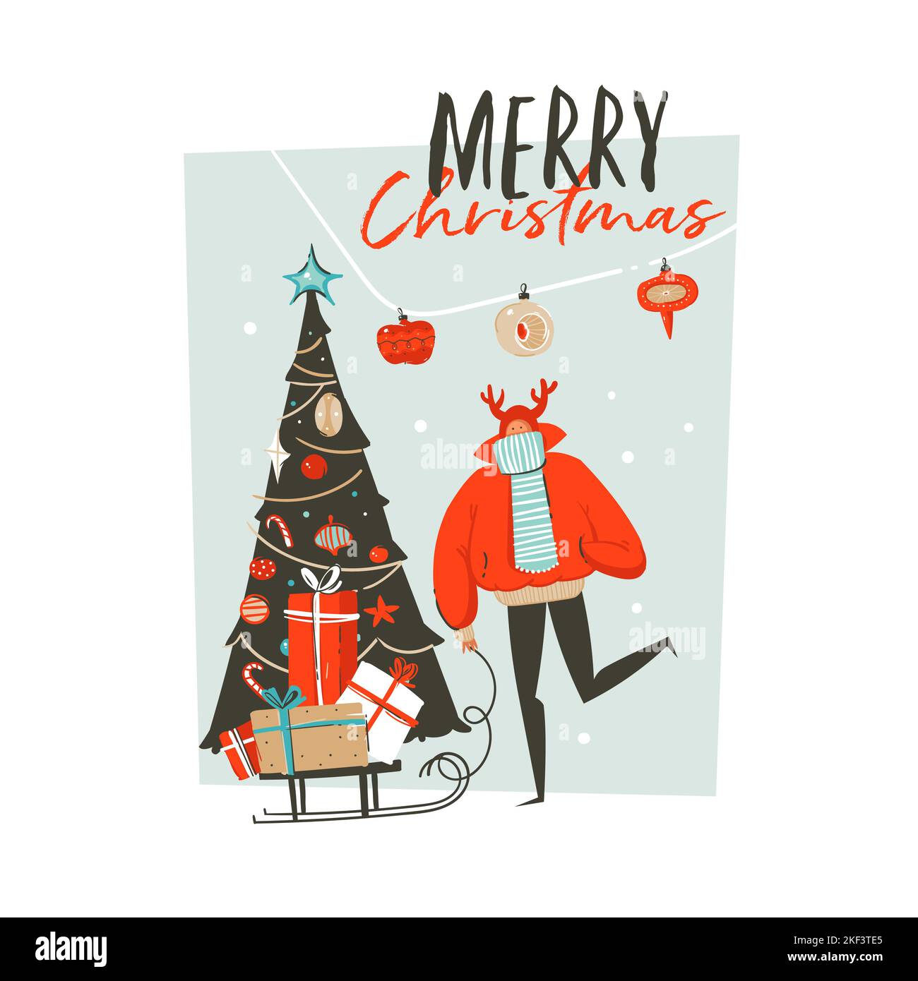 Hand drawn vector abstract fun Merry Christmas time cartoon ...