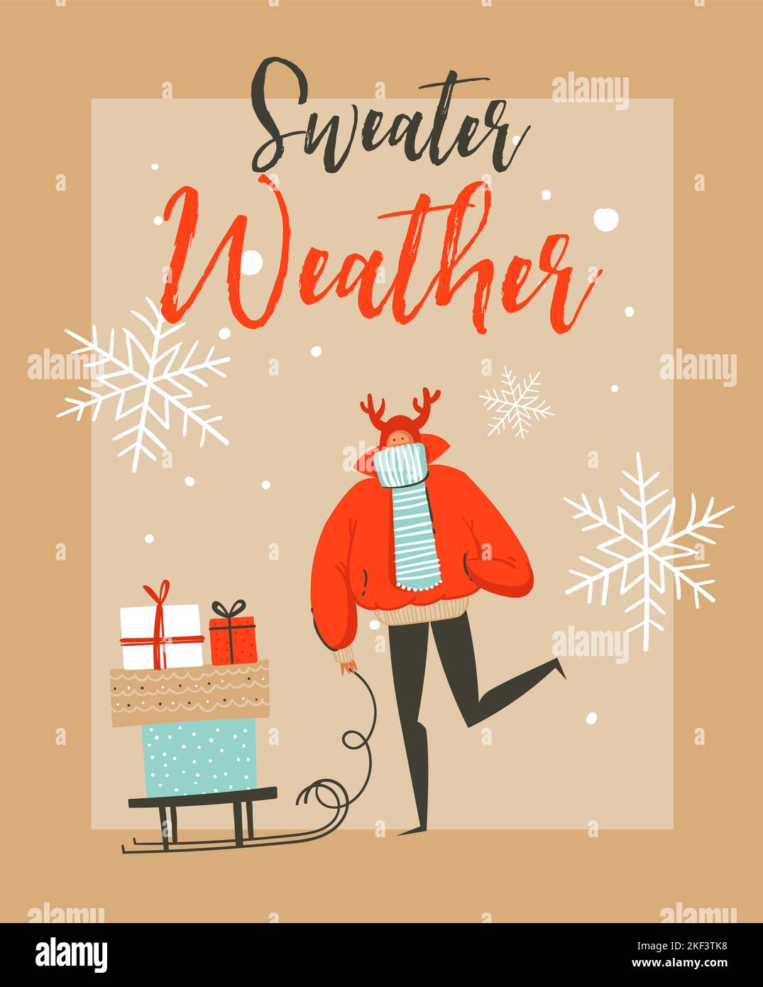 Hand drawn vector abstract fun Merry Christmas time cartoon ...