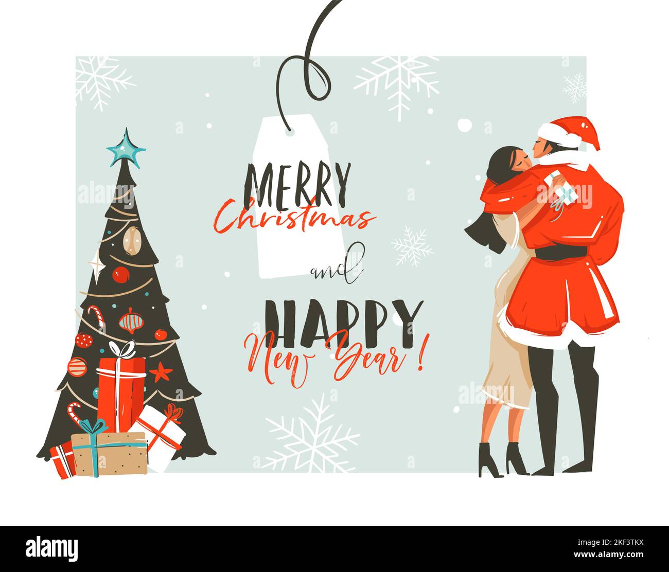 Hand drawn vector abstract fun Happy New Year time cartoon retro ...