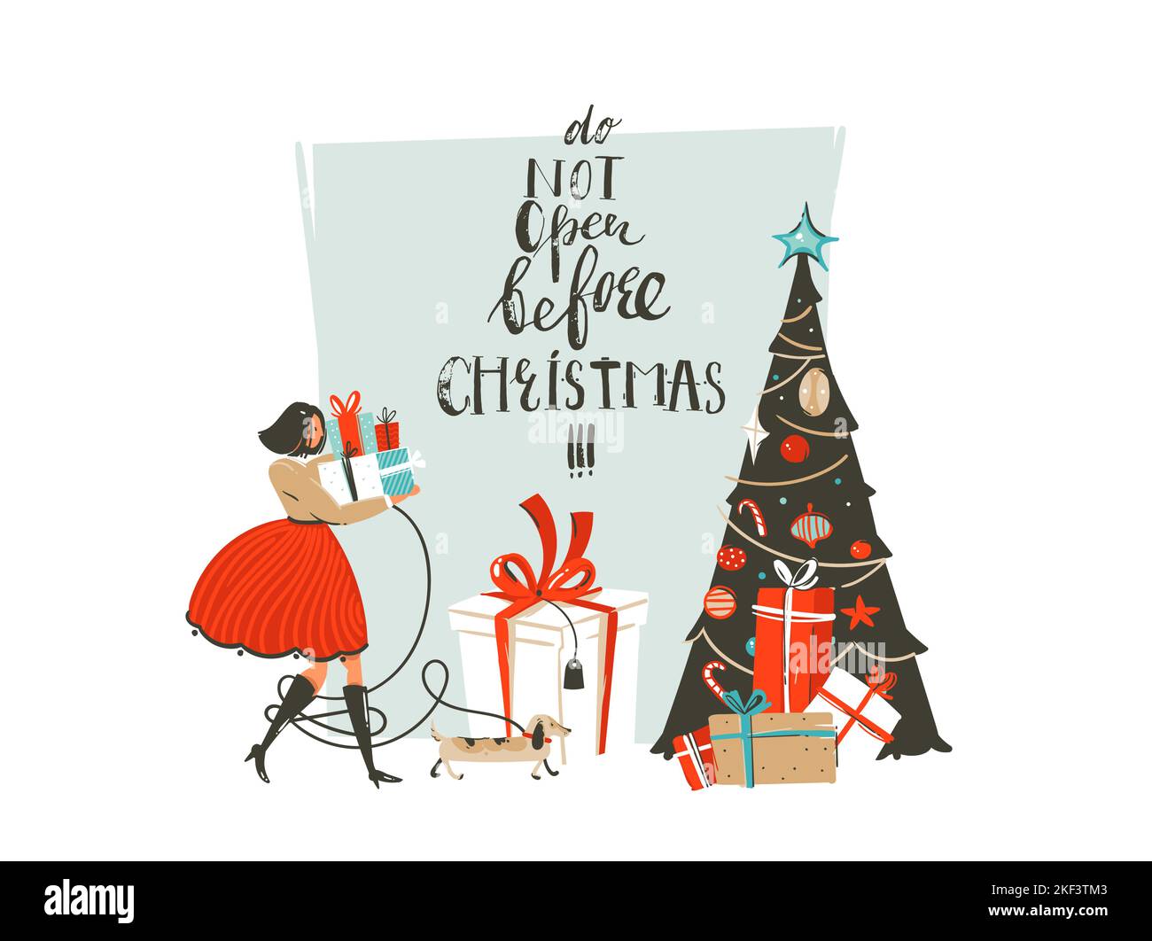 Hand drawn vector abstract fun Merry Christmas time cartoon ...