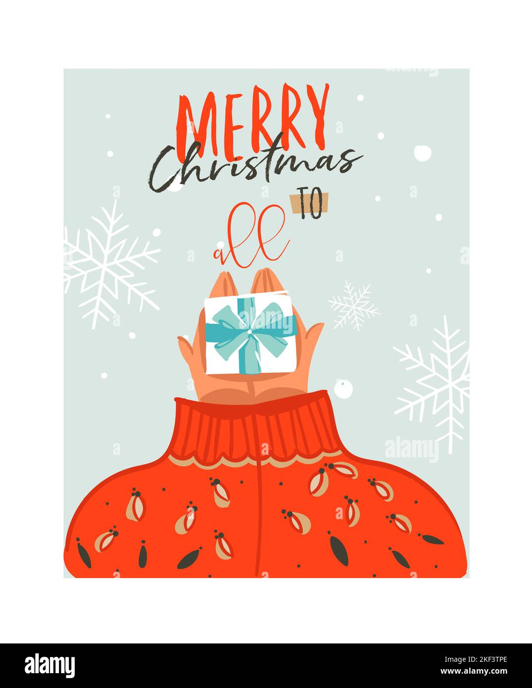 Hand drawn vector abstract Merry Christmas time cartoon illustration ...