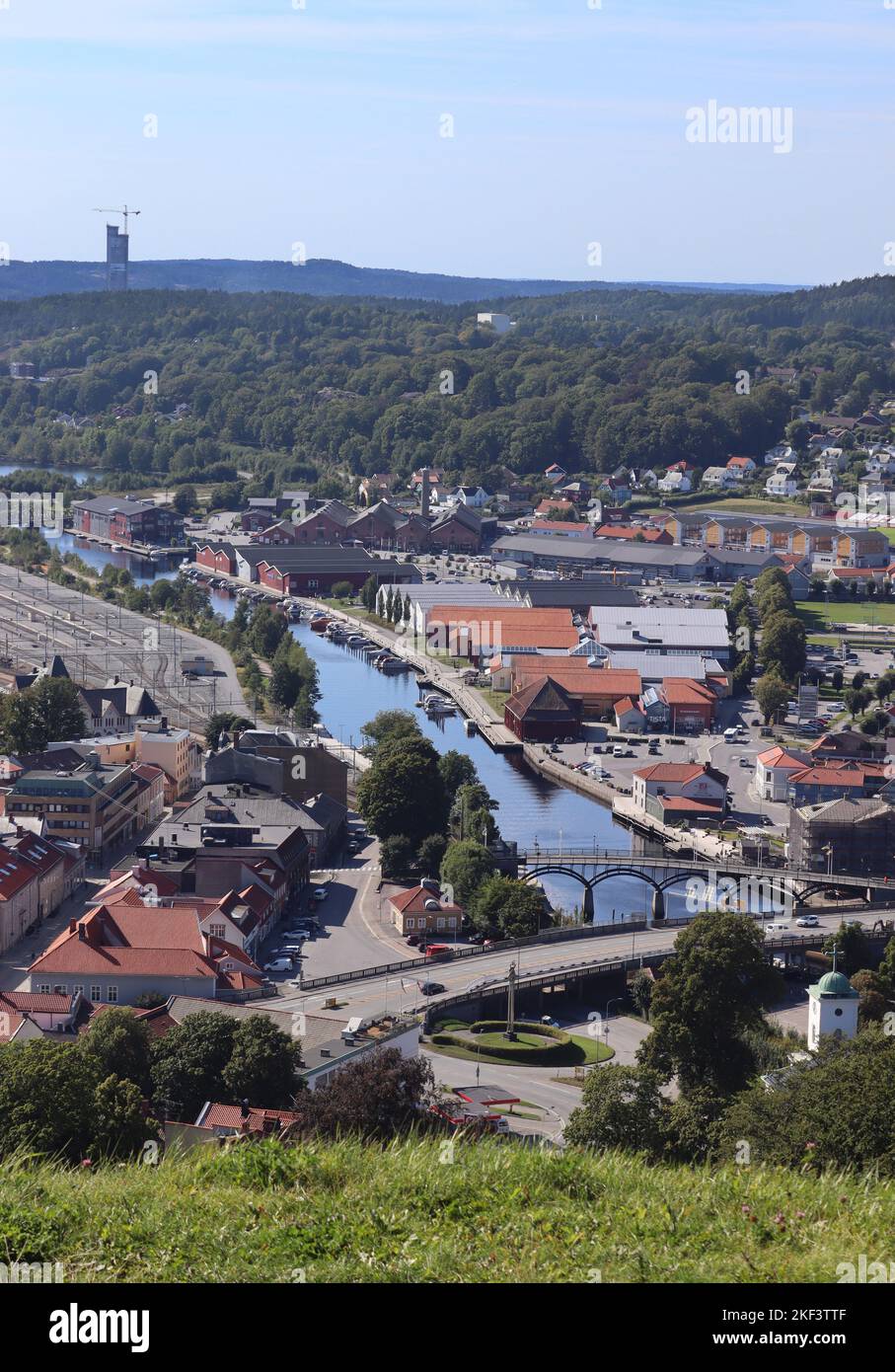 HALDEN, NORWAY, 25 AUGUST 2022: Aerial view of the Tista River and ...