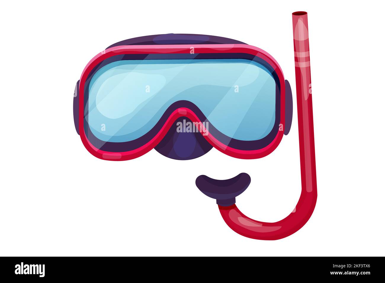 Red Diving mask with snorkel in cartoon style isolated on white ...