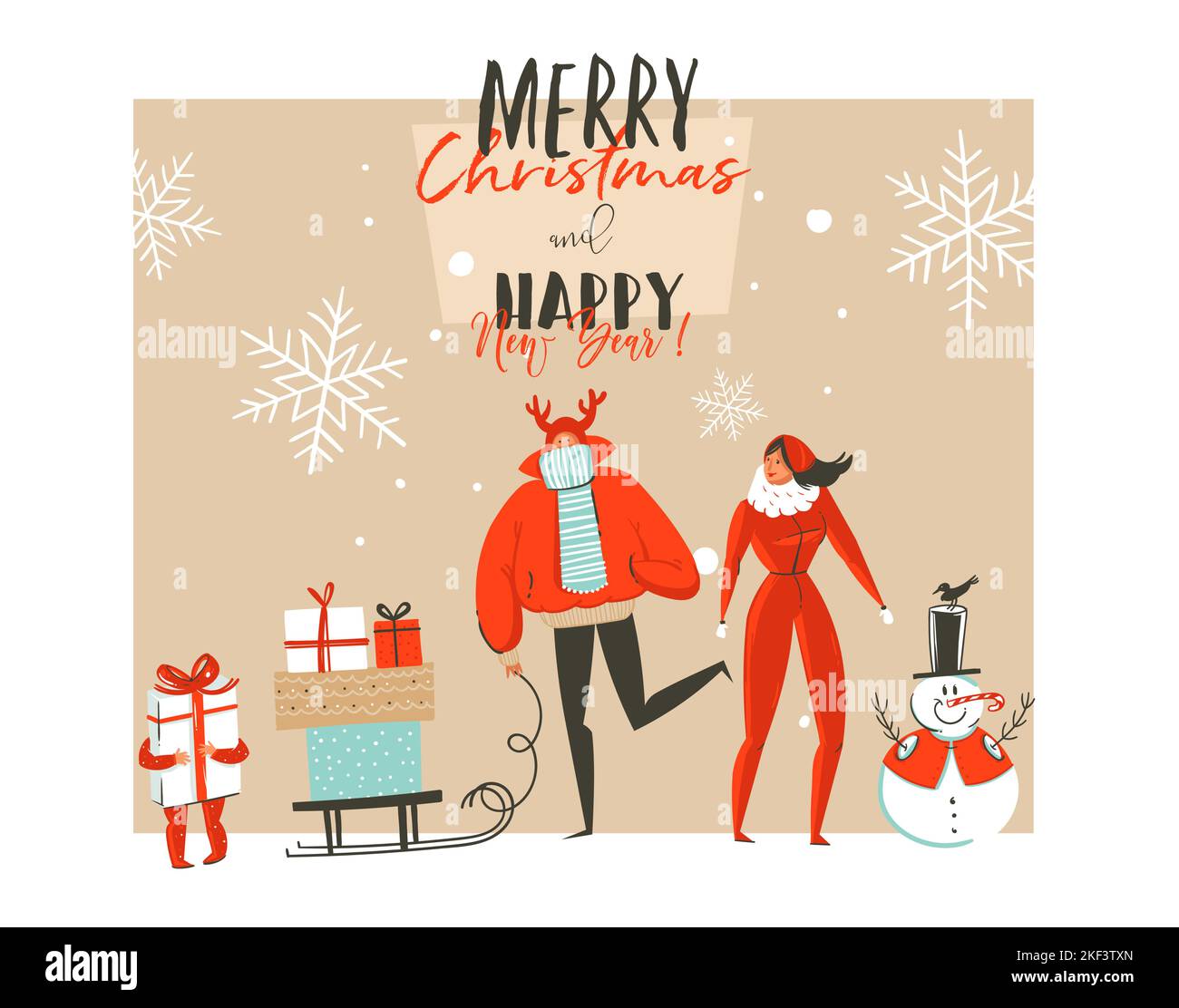 Hand drawn vector abstract Merry Christmas and Happy New Year time ...