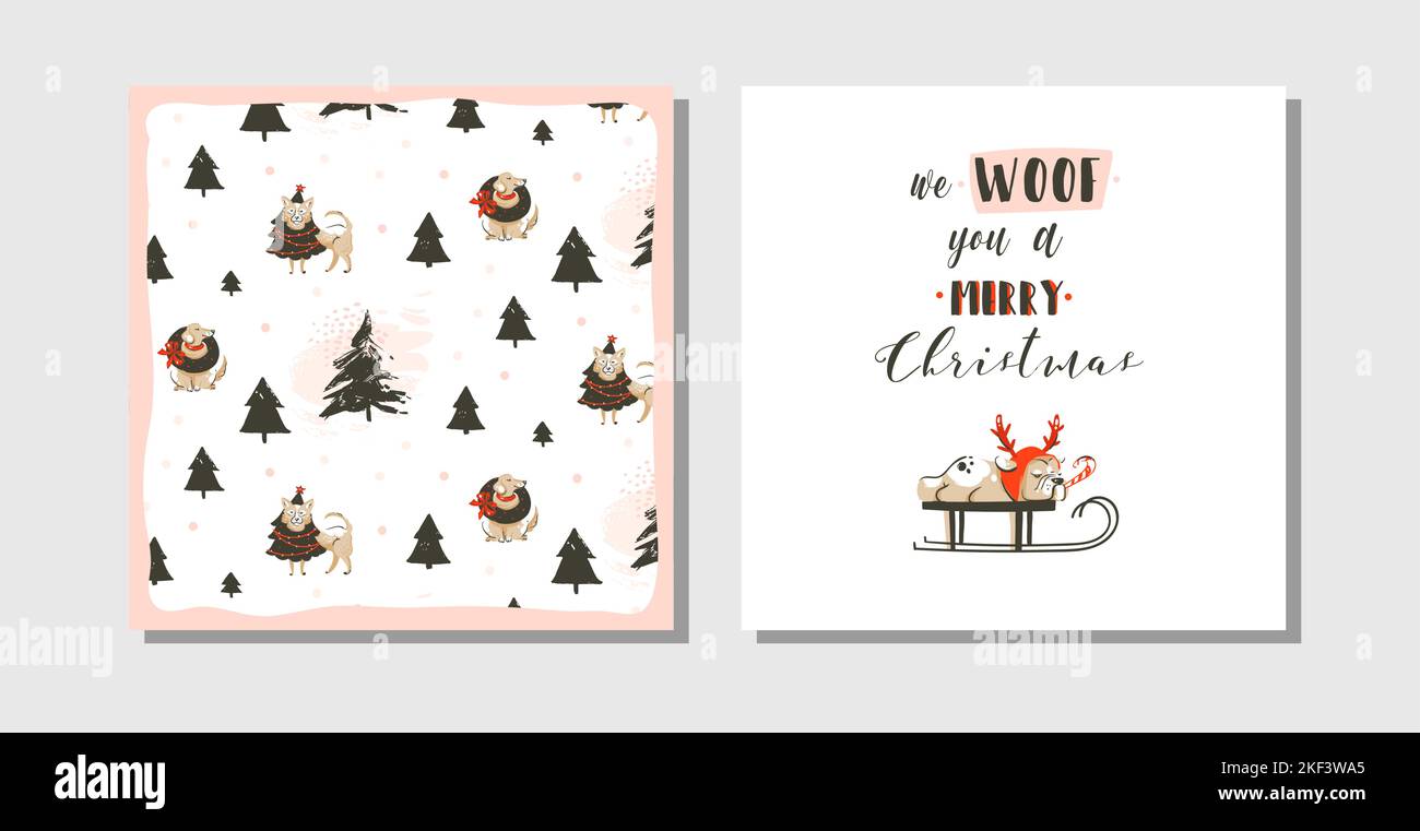 Hand drawn vector abstract fun Merry Christmas time cartoon cards ...
