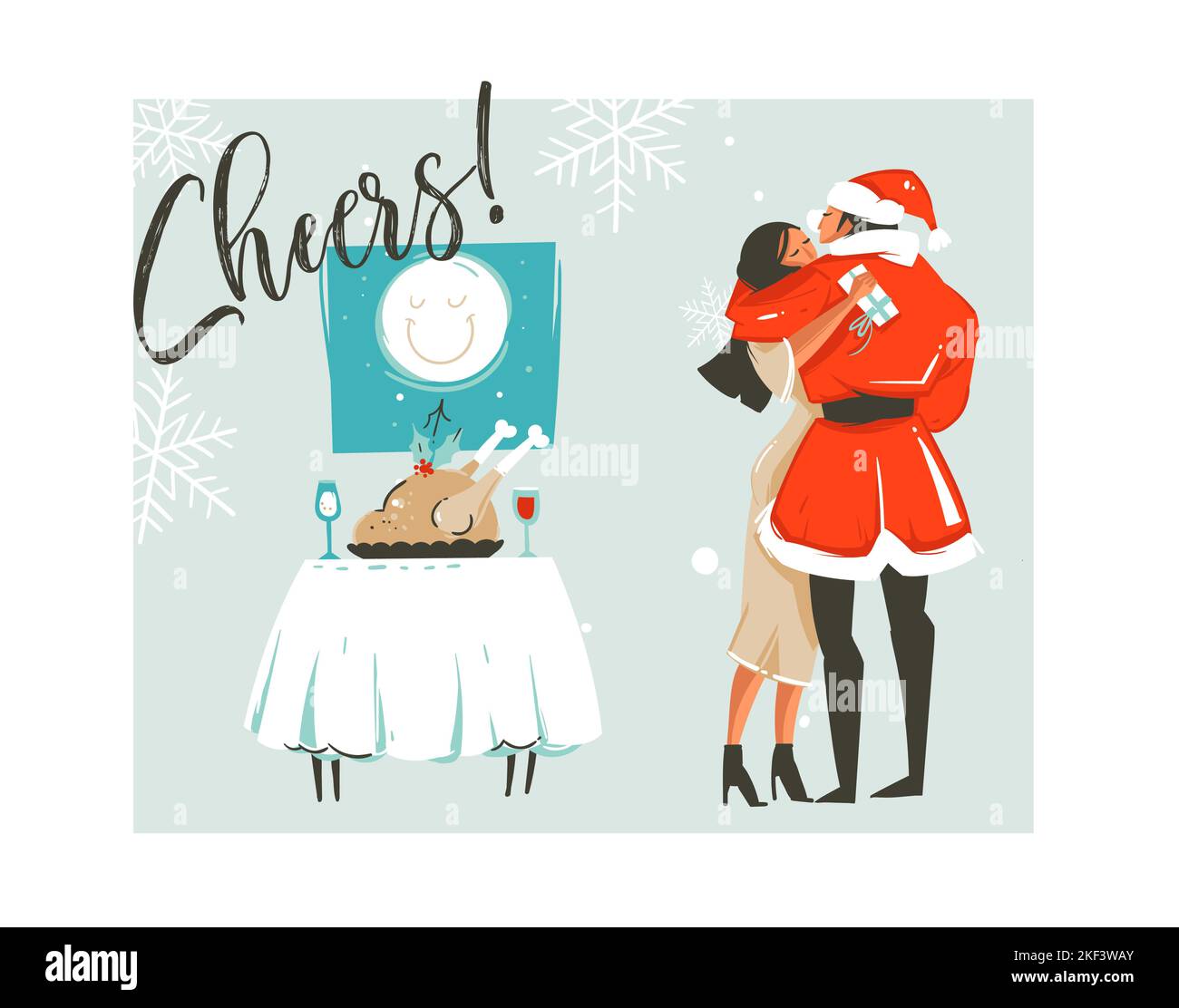 Hand drawn vector abstract Merry Christmas time cartoon retro vintage ...