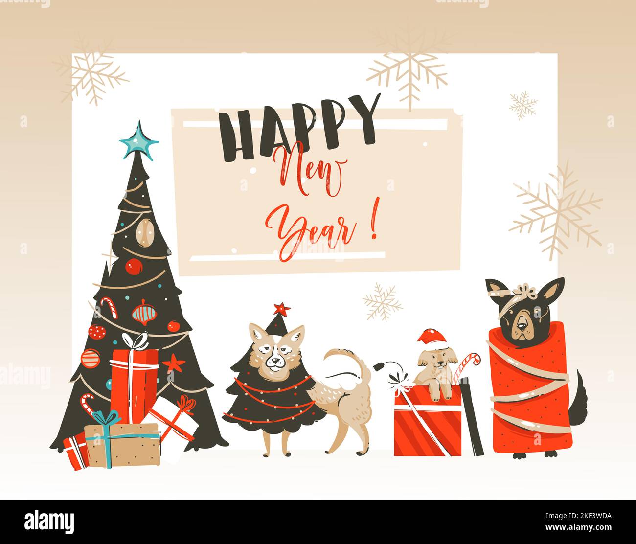 Hand drawn vector abstract Merry Christmas and Happy New Year cartoon ...