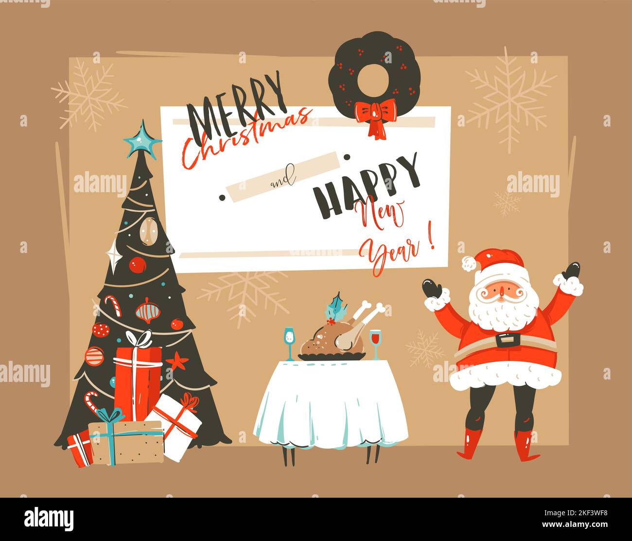 Hand drawn vector abstract Merry Christmas and Happy New Year cartoon ...