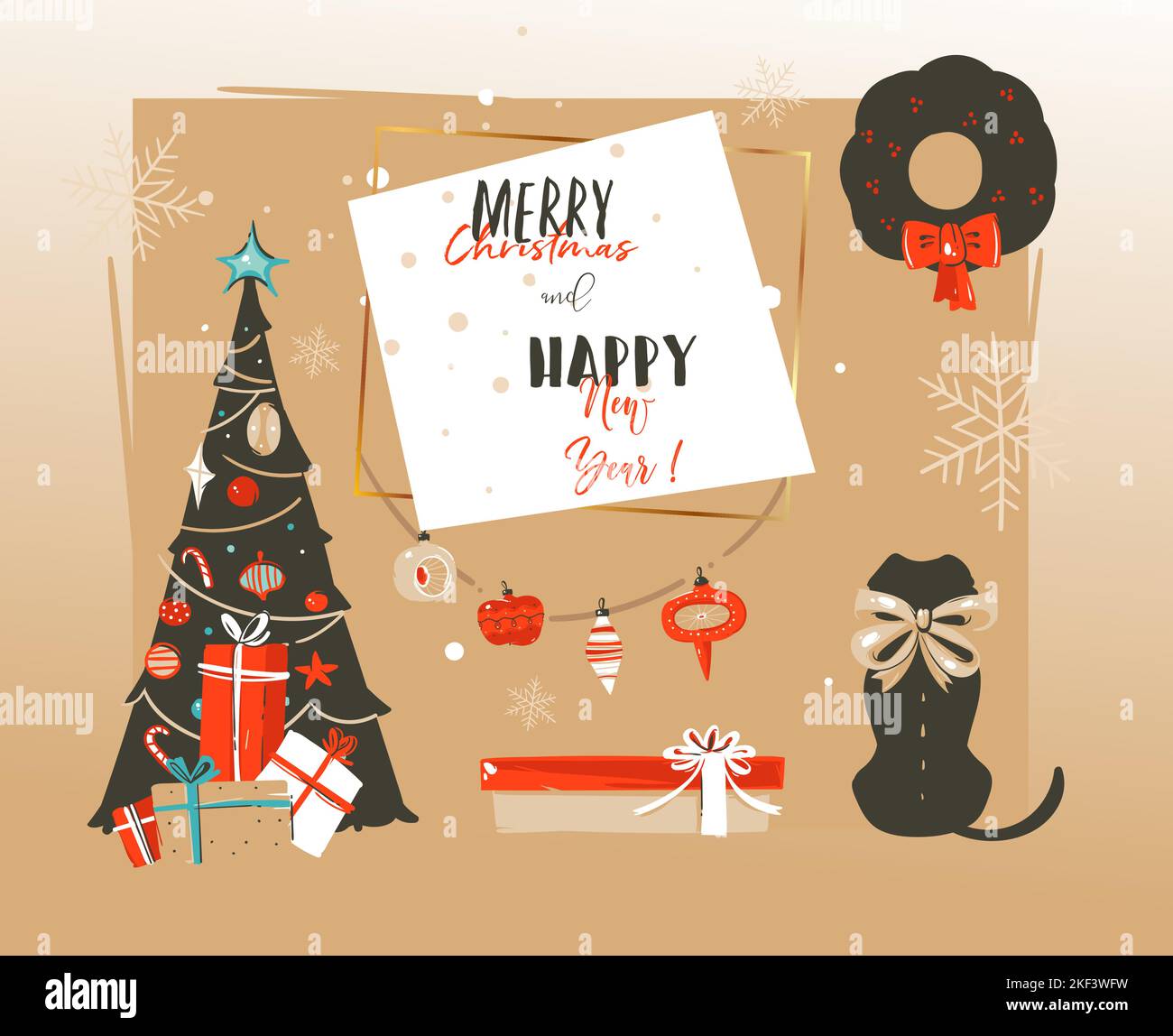 Hand drawn vector abstract Happy New Year time cartoon illustrations ...