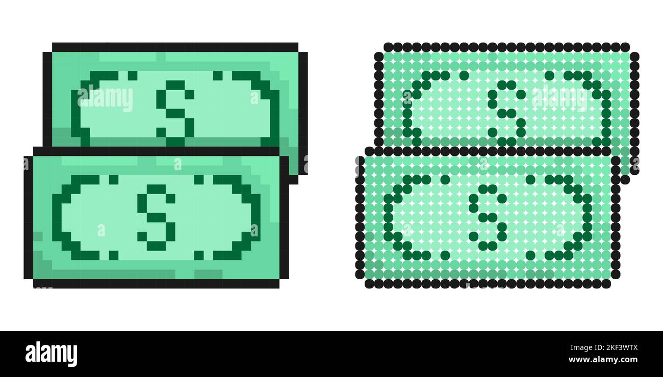 Pixel icon. Bundle of dollars. Saving money and using cash. Simple ...