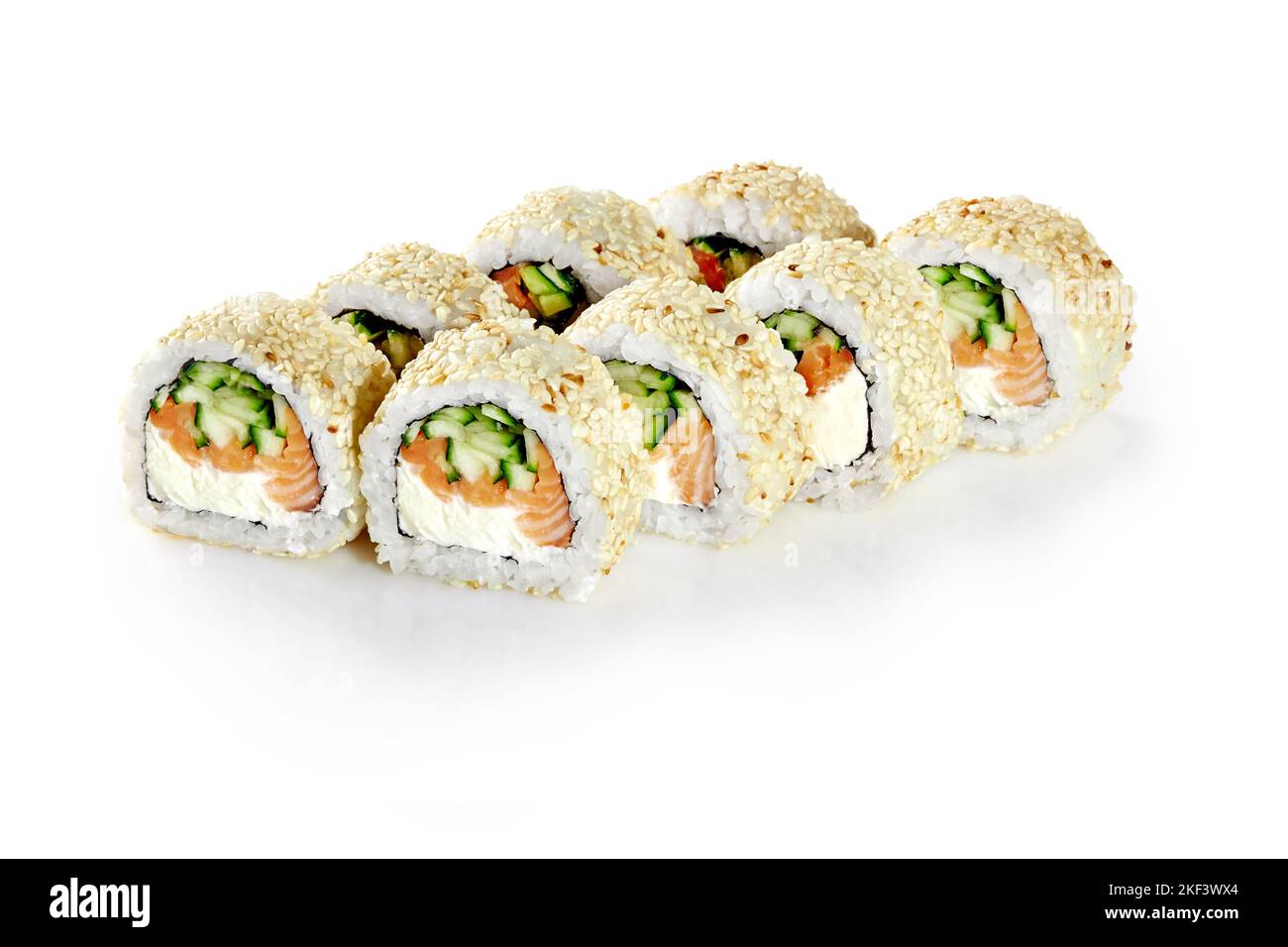 Philadelphia rolls with salmon, cream cheese and cucumbers topped with ...