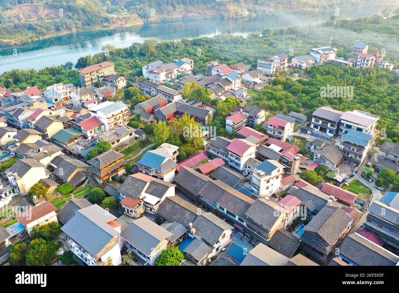 Aerial photo shows the Danzhou Ancient Town is the only water ancient ...