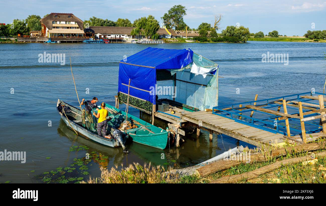 The harbor of the village Mila 23 in the Danube Delta in Romania Stock ...