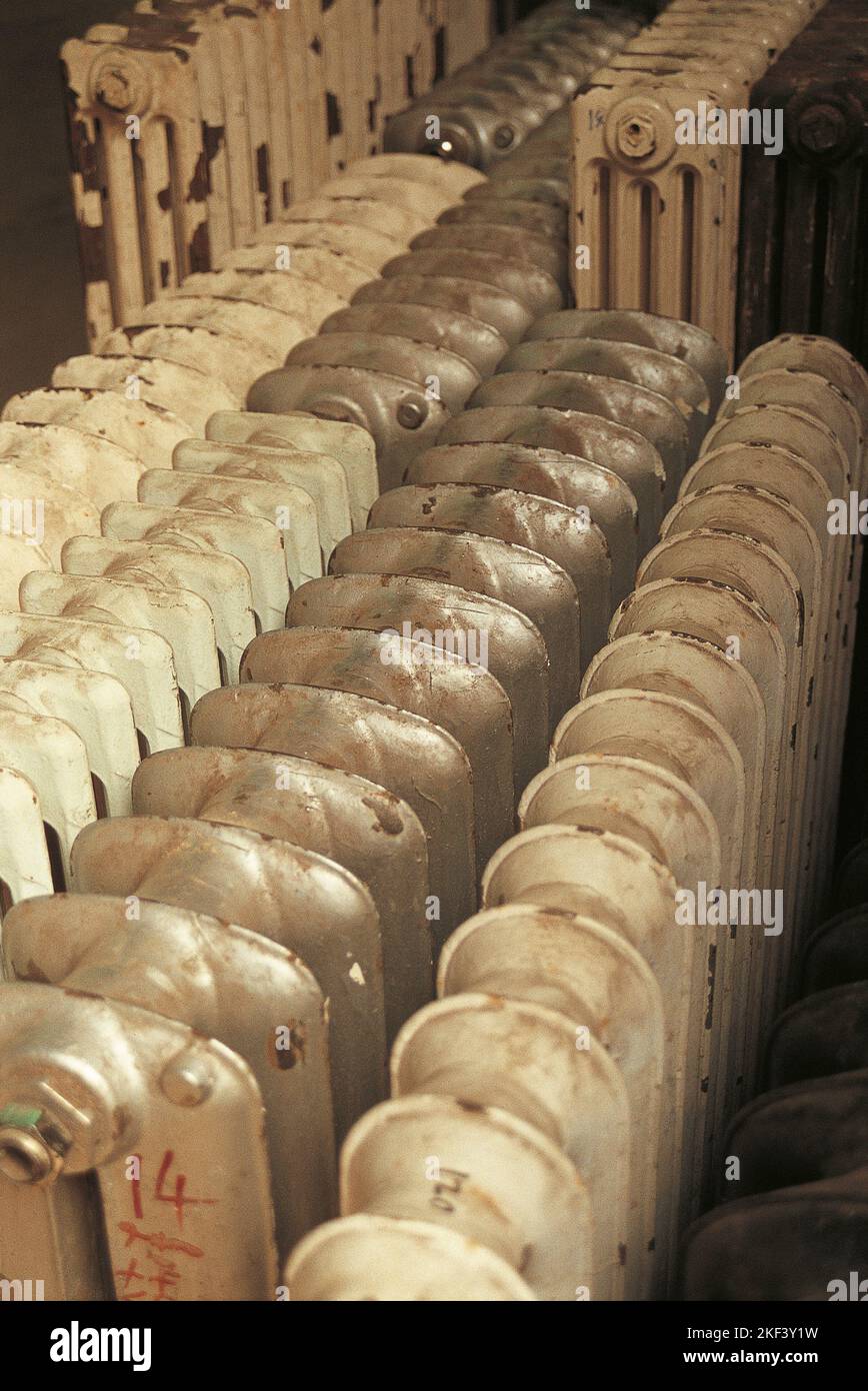 Collection of iron cast radiators Stock Photo - Alamy