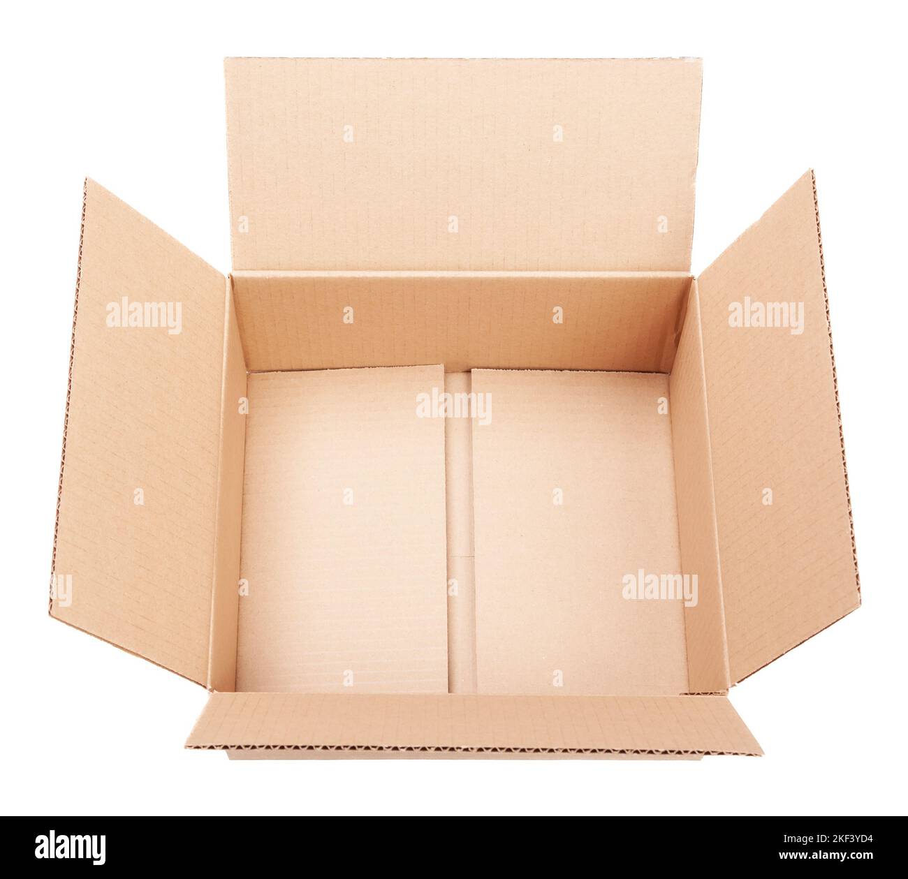 Open empty cardboard box isolated on white background Stock Photo - Alamy