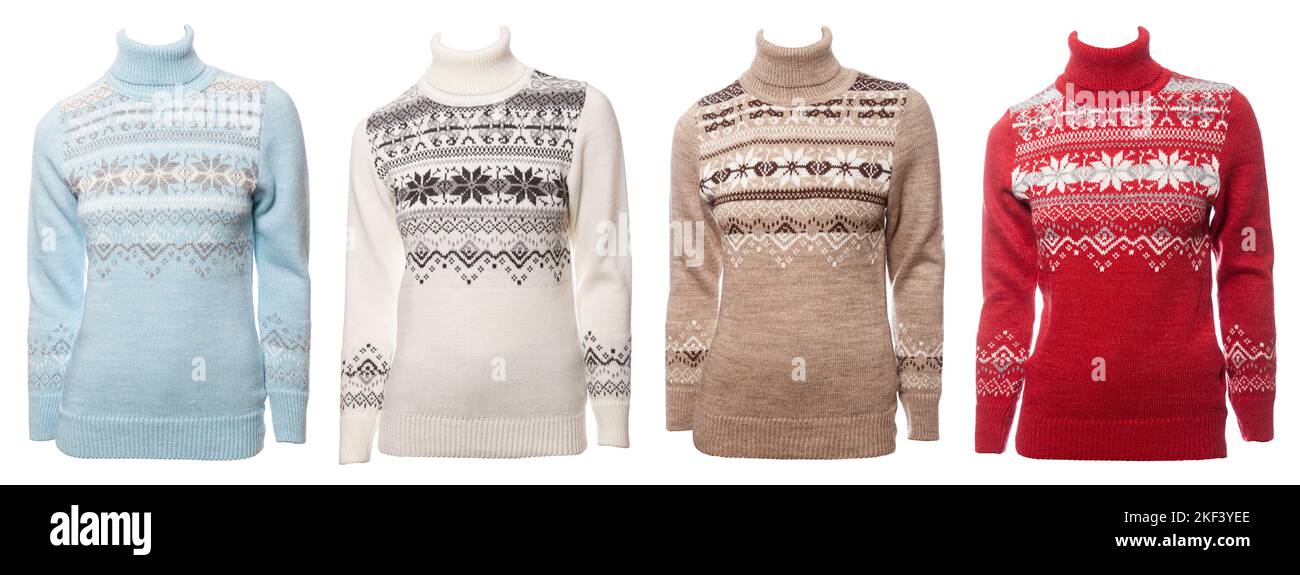 Woman's knitted Christmas turtleneck pullovers with nordic ornament ...