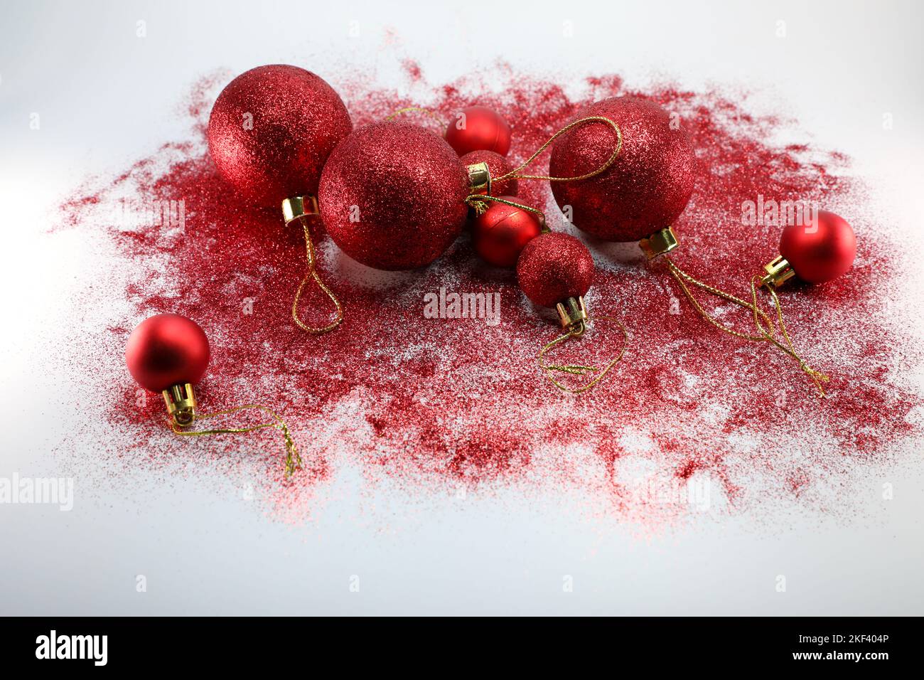 Red Christmas balls isolated on white background with red glitter ...