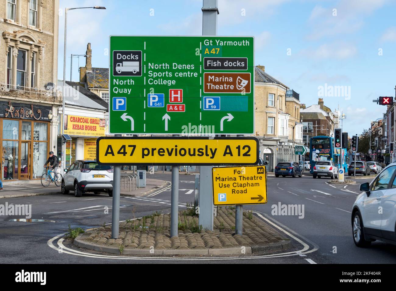 Major road direction signs Station Square Lowestoft suffolk 2022 Stock ...