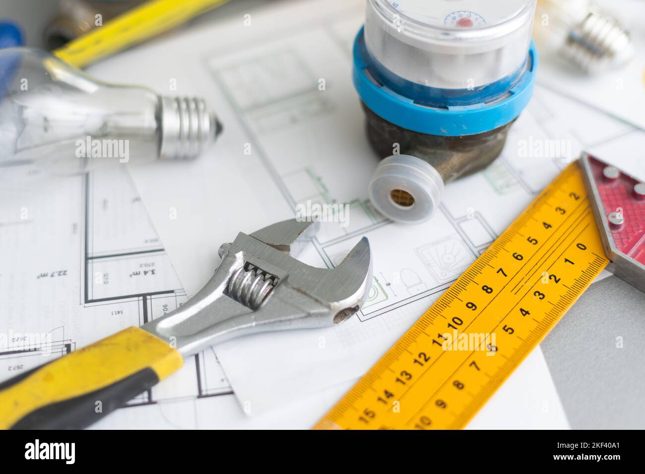 Interior designer working on drawings. Designer at work. Interior ...